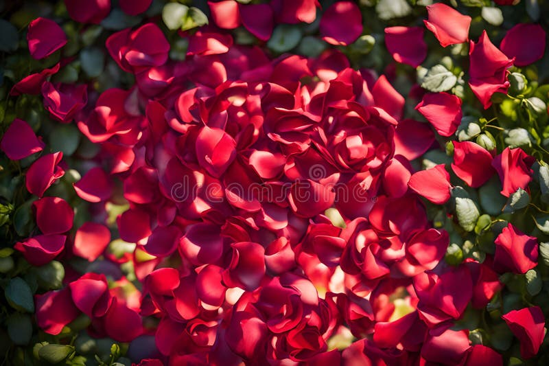 Romantic Red Rose Petals Cascading from Above, Creating a Dramatic and ...