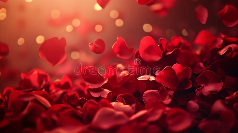 Romantic Red Rose Petals Falling on Dark Background Stock Illustration ...