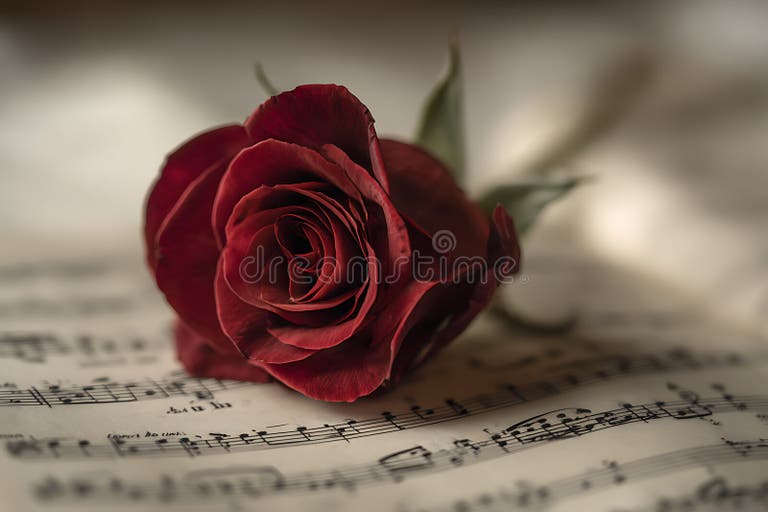 Romantic Red Rose Resting on Classical Music Sheet Stock Image - Image ...