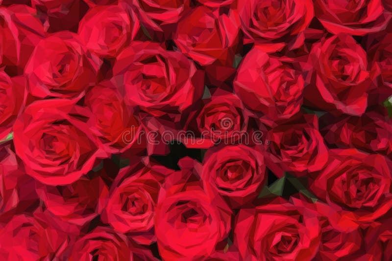 Romantic Red Roses Background in Low Poly Style. Stock Illustration ...