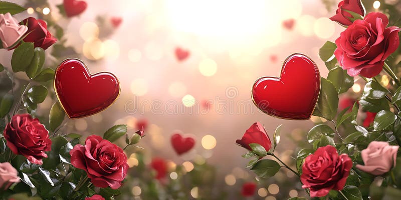 Romantic Red Roses Hearts stock illustration. Illustration of rose ...