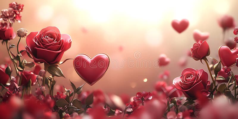 Romantic Red Roses Hearts stock illustration. Illustration of ...