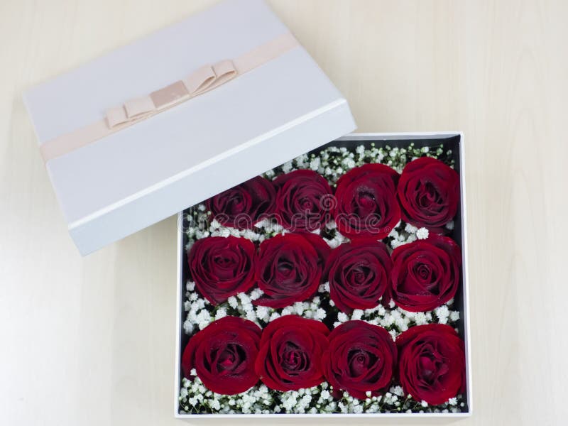 Romantic Red Roses, Preserved Red Roses in a Box, Flower Gift Stock ...