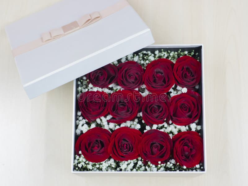 Romantic Red Roses, Preserved Red Roses in a Box. Stock Photo - Image ...