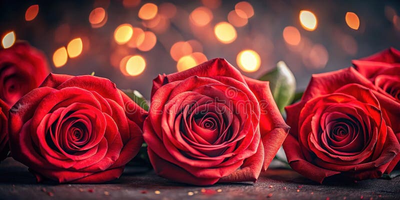 Romantic Red Roses with Warm Golden Lights Background. Generative AI ...