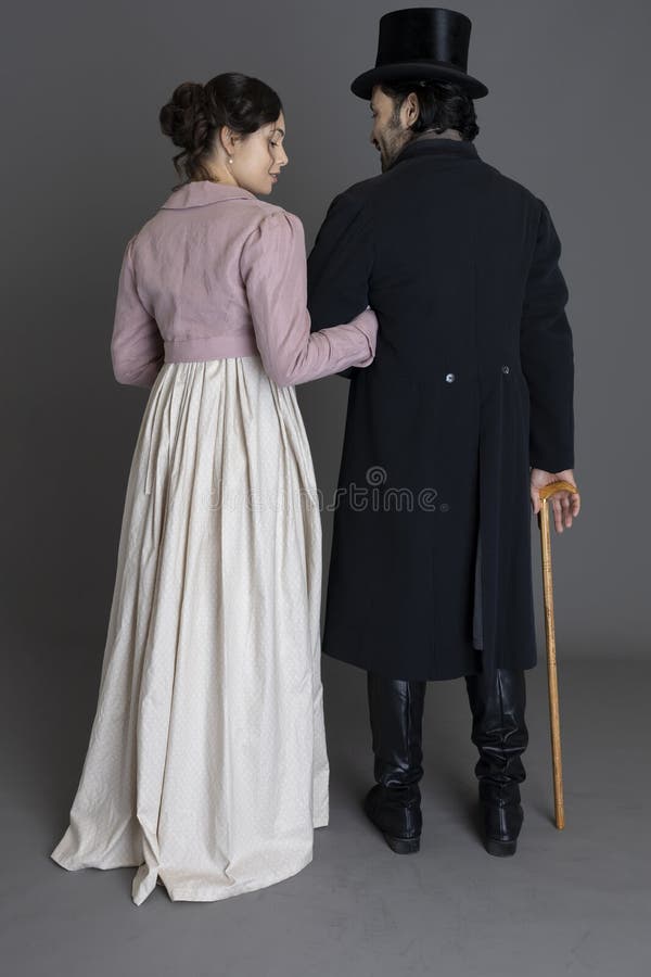A Romantic Regency Couple Against a Grey Backdrop Stock Image - Image ...