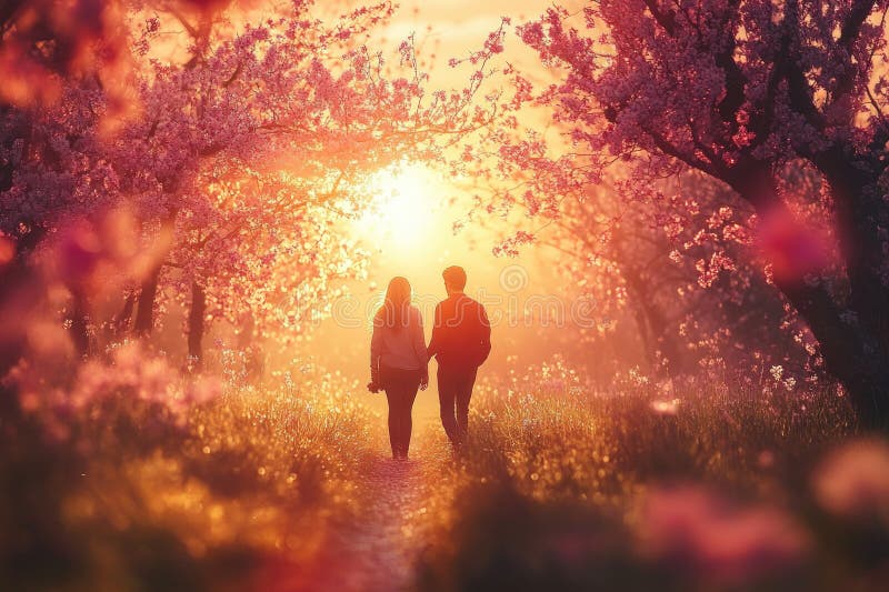 Romantic Representation Couples Enjoying Beauty Spring Together Stock ...