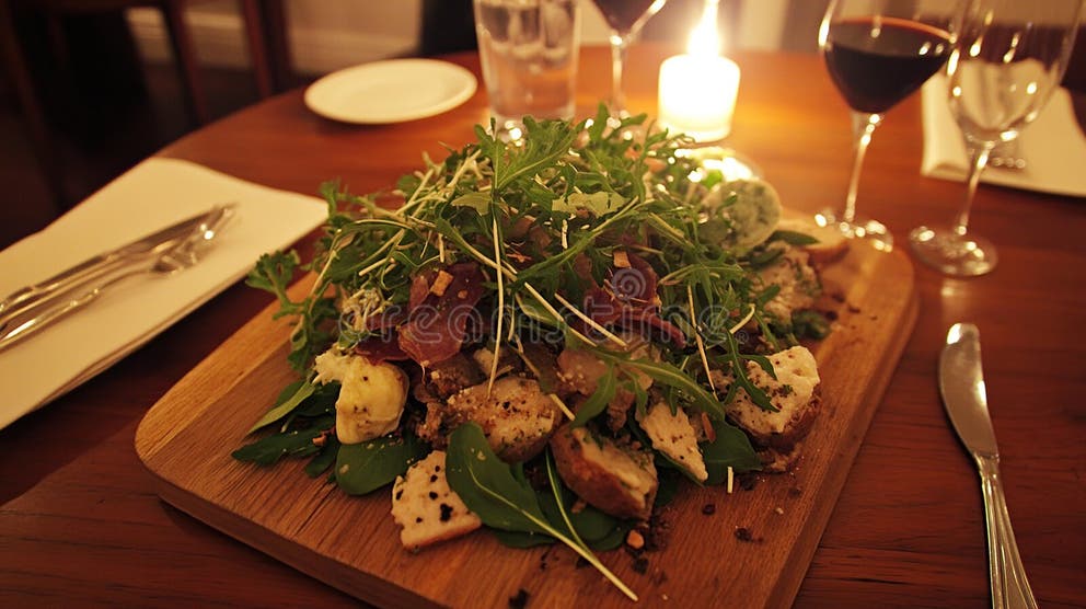 Romantic Restaurant Dinner Appetizer Platter, Candlelight Stock Image ...