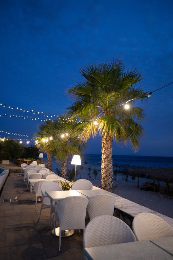 Romantic Restaurant by the Pool at Night Stock Image - Image of ...