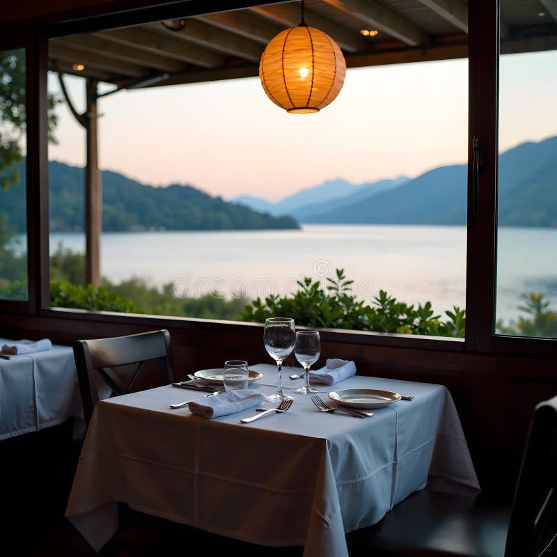 Romantic Fine Dining Restaurant Sunset Lake View Stock Photos - Free ...
