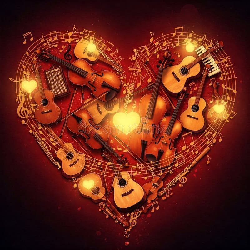 Romantic Rhythm: Musical Heart of Instruments Stock Illustration ...