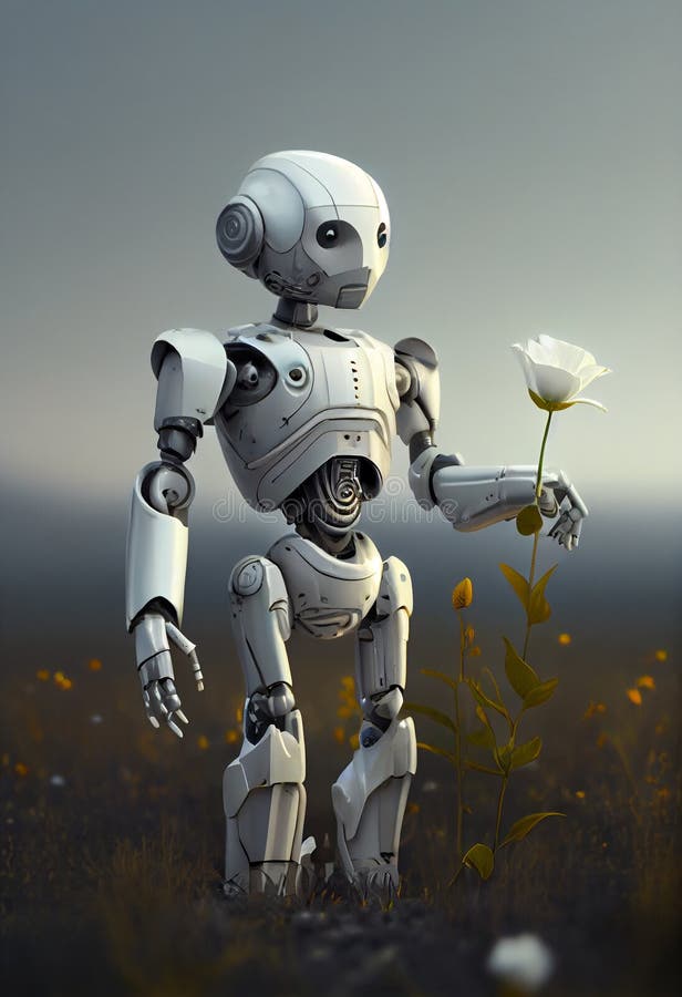 A Romantic Robot with a Flower in His Hand. AI Generated Stock ...