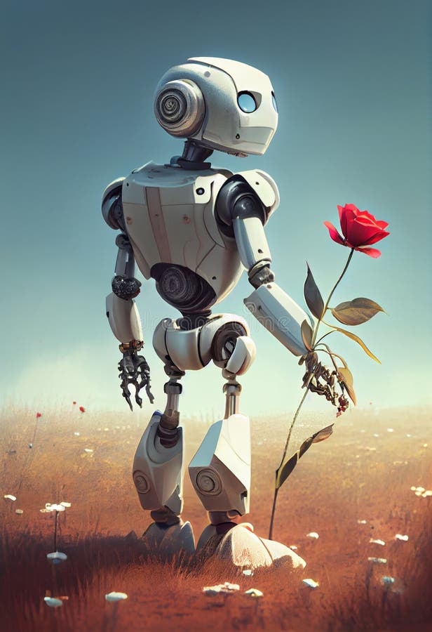 A Romantic Robot with a Flower in His Hand. AI Generated Stock ...