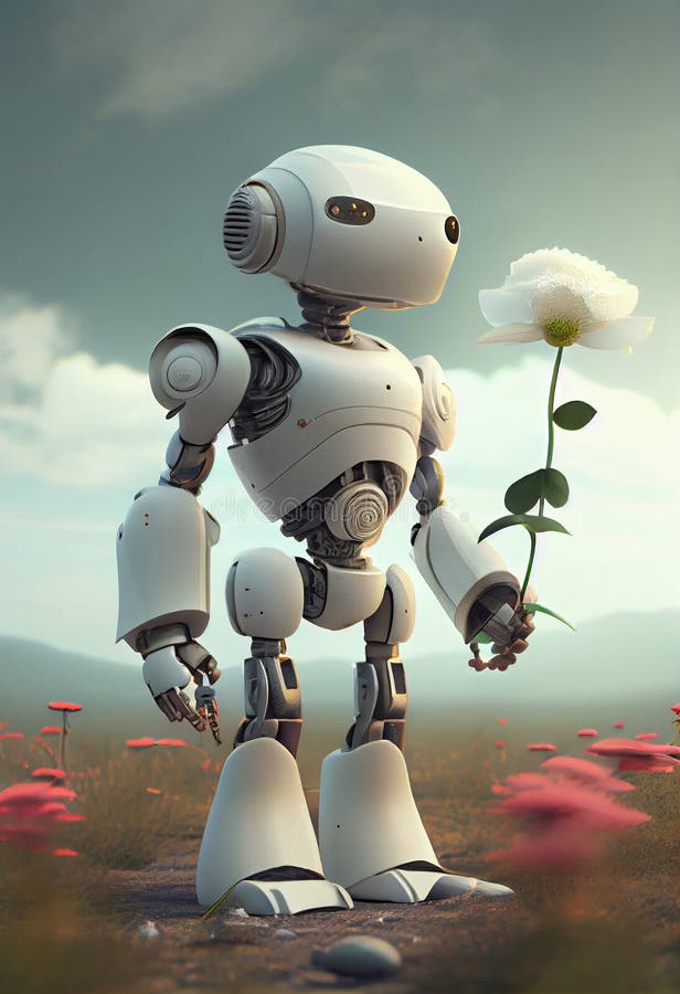 A Romantic Robot with a Flower in His Hand. AI Generated Stock ...