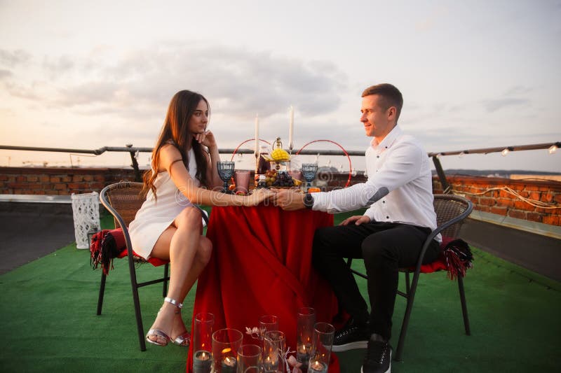 Romantic Rooftop Dinner Two Elegant Decor Sunset Stock Photos - Free ...