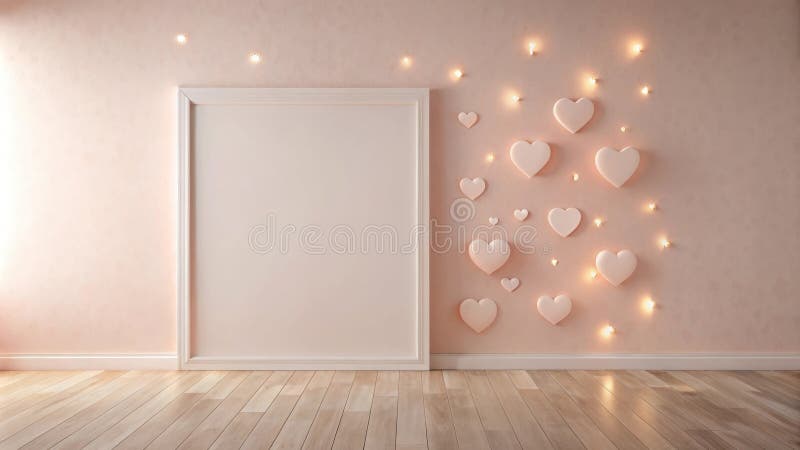 Romantic Room Interior with Blank Frame and Hearts. Generative AI Stock ...