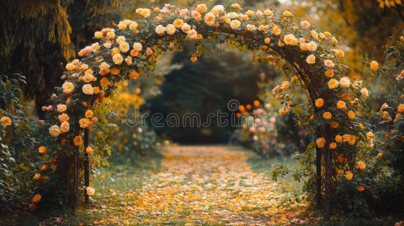 Romantic Rose Archway Garden Path Autumn Stock Illustration ...