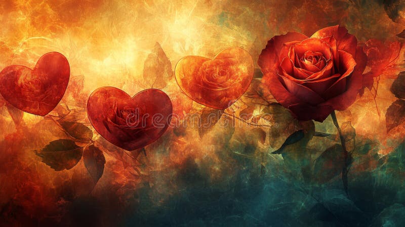 Romantic Rose and Hearts Artistic Composition Stock Illustration ...