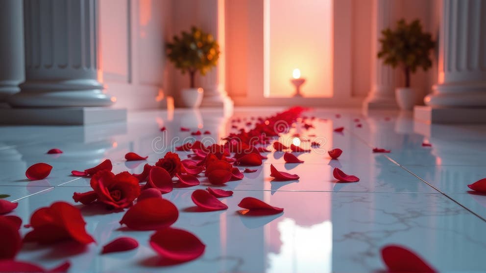 Romantic Rose Petals Path in Classic Interior Stock Illustration ...