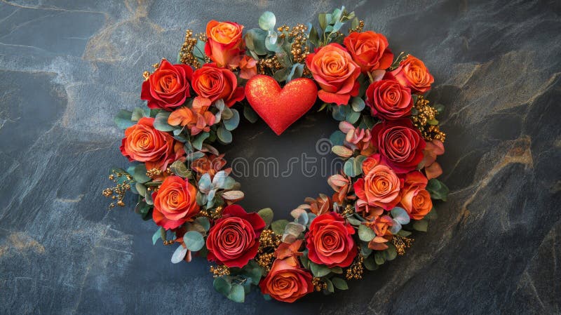 A Romantic Rose Wreath with a Heart in the Center Stock Illustration ...