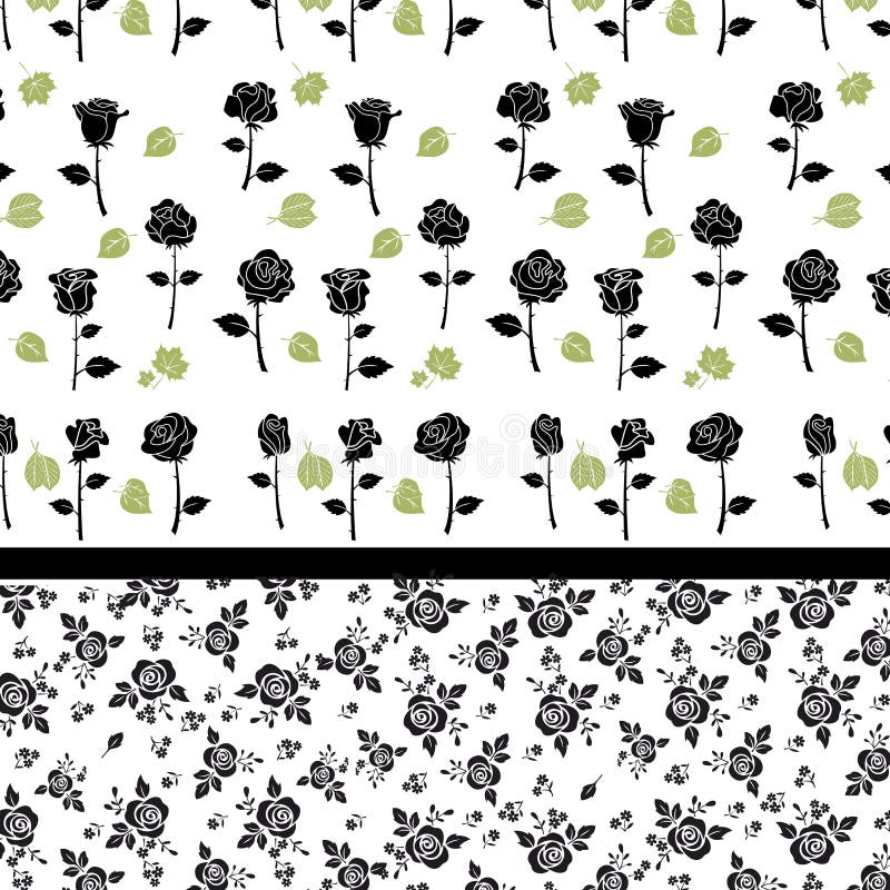 Romantic Roses Pattern Black Flowers at White Background. Stock Vector ...