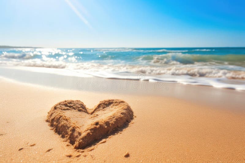 Romantic Sand Heart on a Tropical Beach. Generative AI. Stock ...