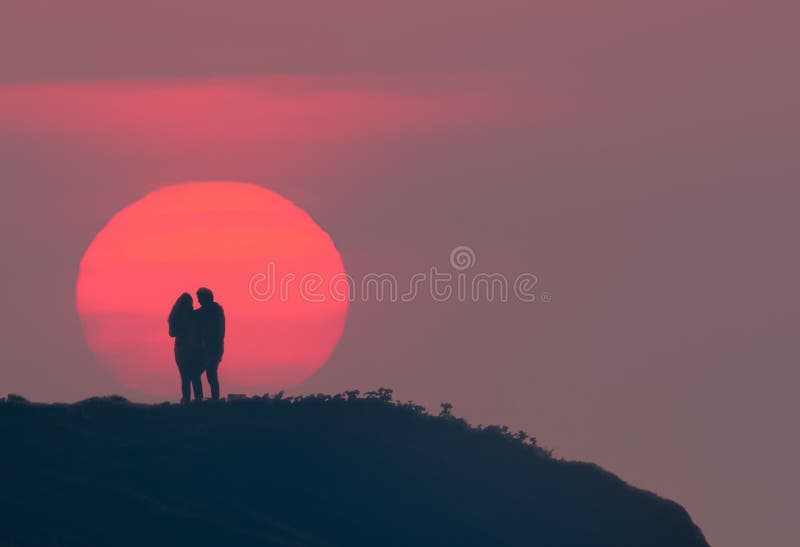 Romantic Scene of a Couple Watching the Sunset Stock Image - Image of ...