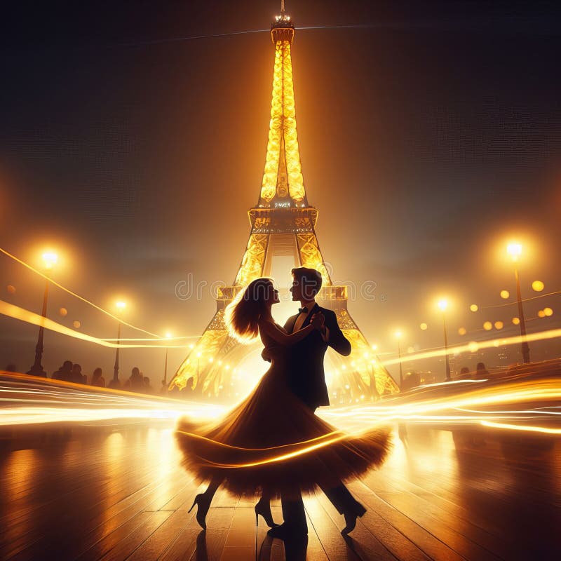 Romantic Couple Dancing at Night by Eiffel Tower Stock Image - Image of ...