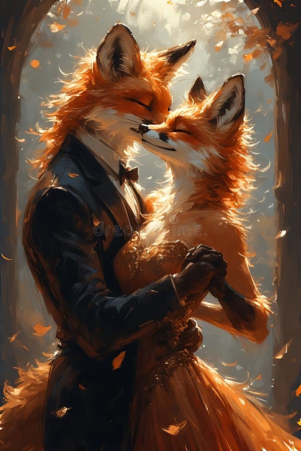 Dancing Fox Couple on a Romantic Evening Stock Illustration - Illustration of couple, clothing ...
