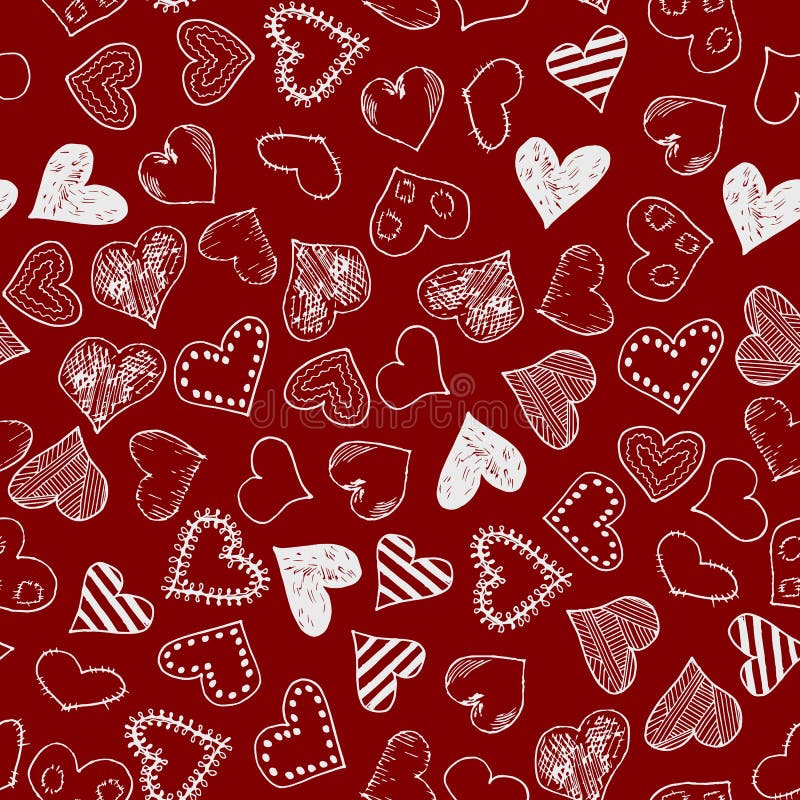 Romantic Seamless Pattern with Hand Drawn Doodle Hearts. Valentines Day ...