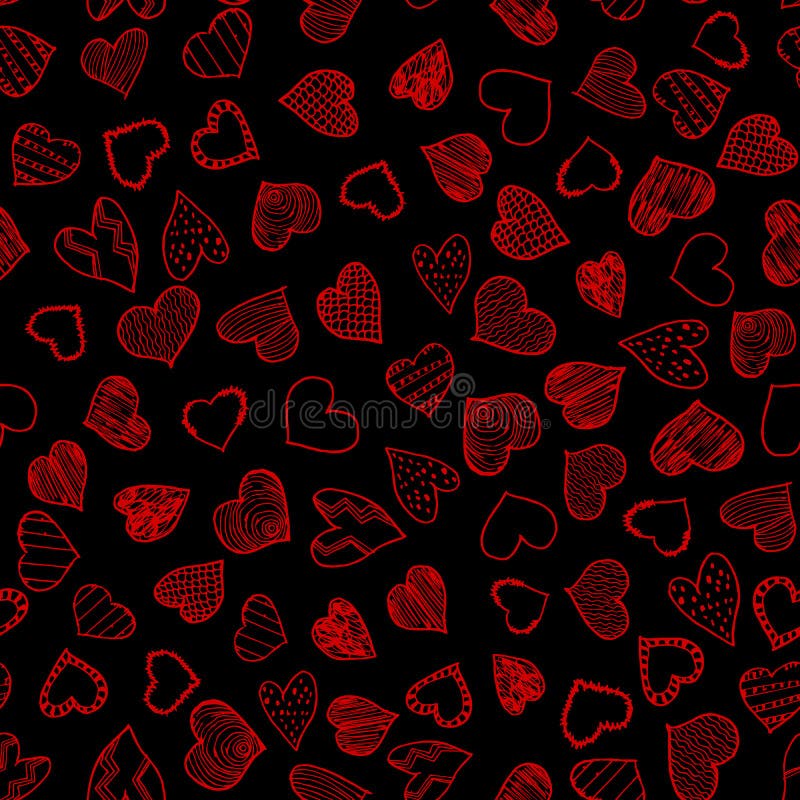 Romantic Seamless Pattern with Hand Drawn Doodle Hearts. Valentines Day ...
