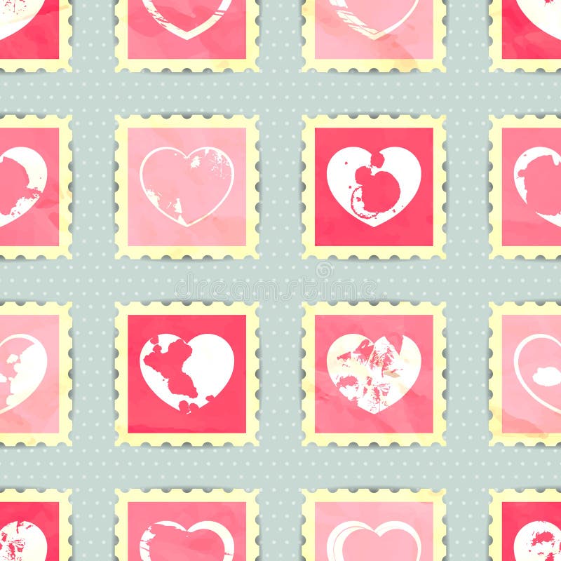 Romantic Seamless Pattern with Heart Stamps Stock Vector - Illustration ...