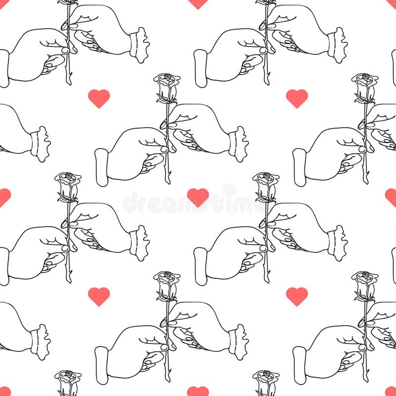 Romantic Seamless Pattern with Hearts, Hands and Flower. Stock Vector ...