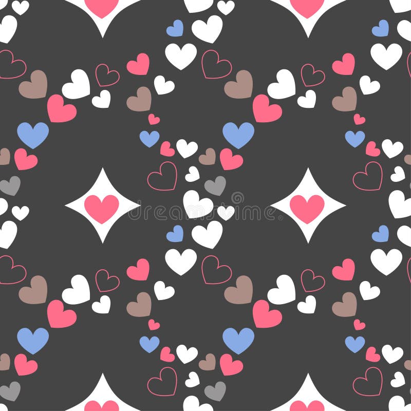 Romantic Seamless Pattern. Love Black Background with Hearts Stock ...