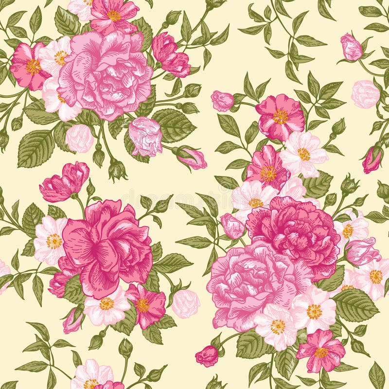 Romantic Seamless Pattern with Pink Roses on a Light Background. Stock ...