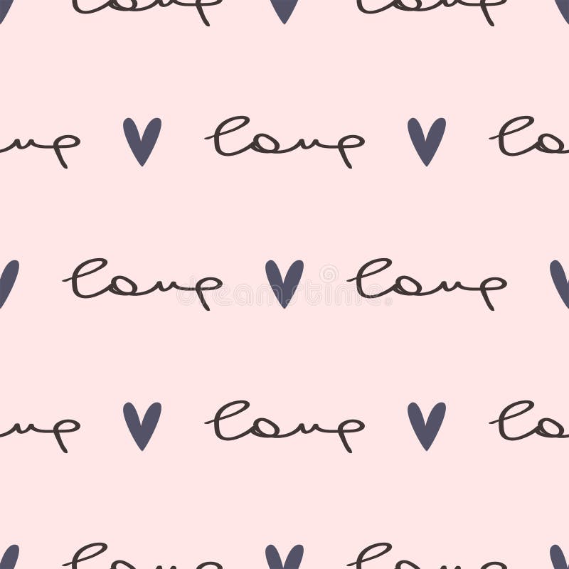 Romantic Seamless Pattern. Repeating Heart and Handwritten Text Love ...