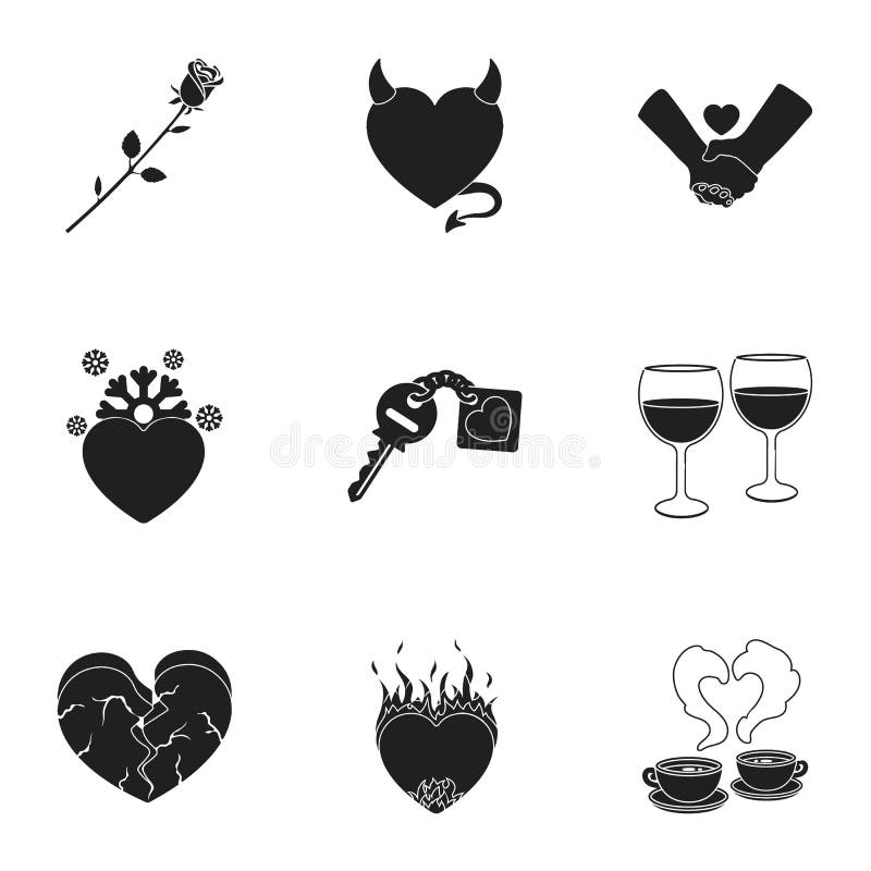 Romantic Set Icons in Black Style. Big Collection of Romantic Vector ...