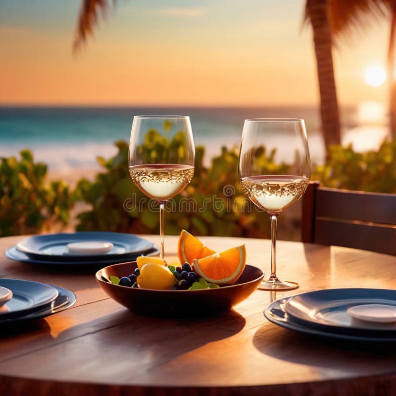 Romantic Set Table for Two Dinner at Sunset on Tropical Beach Stock ...
