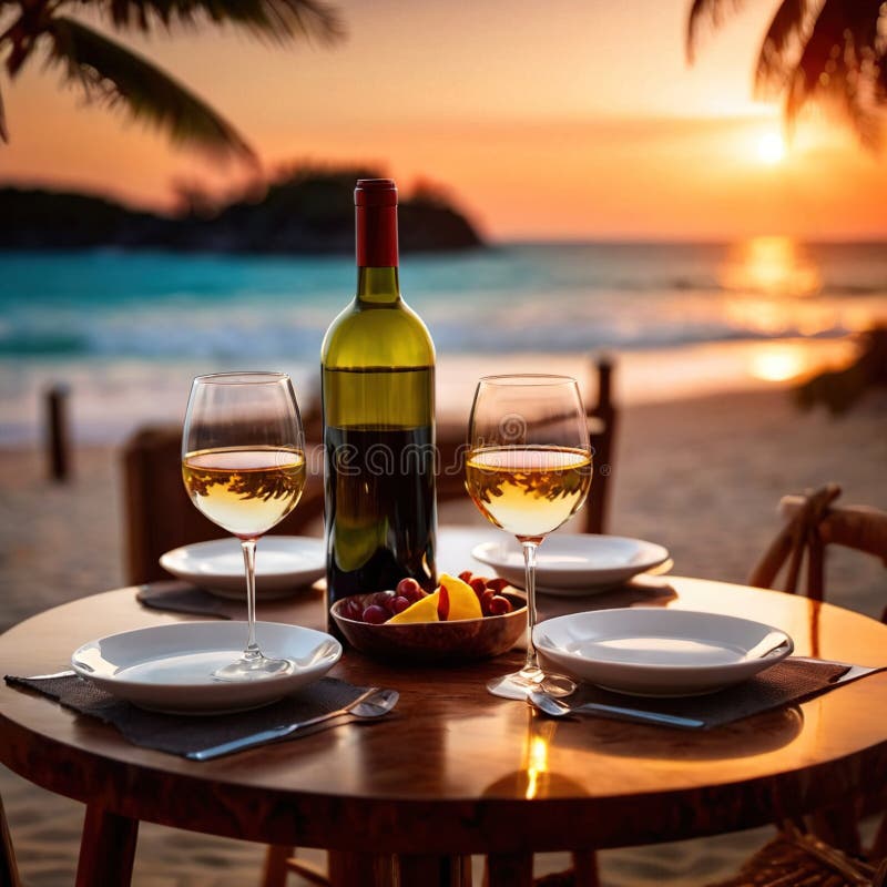 Romantic Set Table for Two Dinner at Sunset on Tropical Beach Stock ...