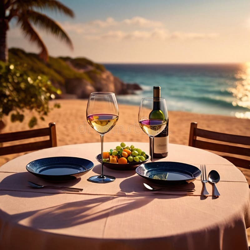 Romantic Set Table for Two Dinner at Sunset on Tropical Beach Stock ...