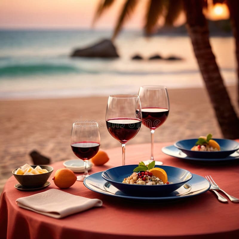 Romantic Set Table for Two Dinner at Sunset on Tropical Beach Stock ...