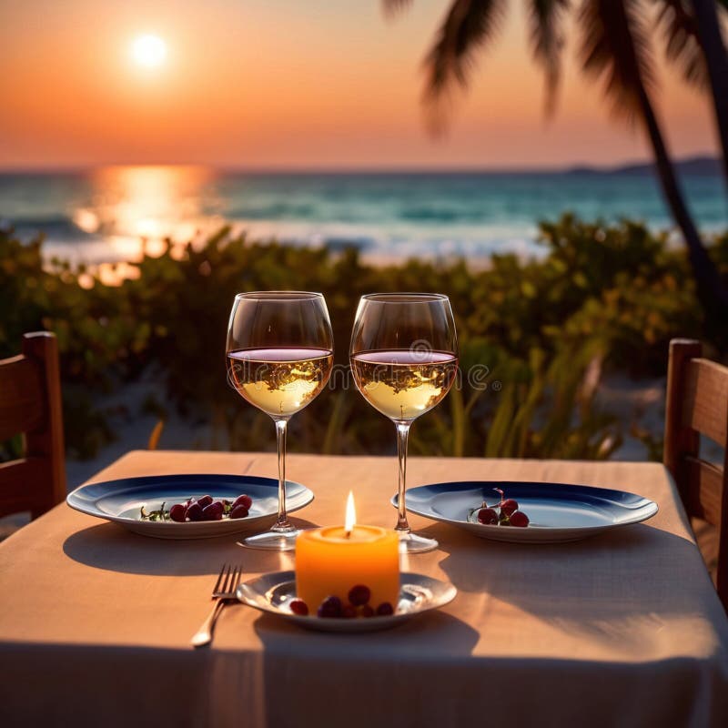 Romantic Set Table for Two Dinner at Sunset on Tropical Beach Stock ...