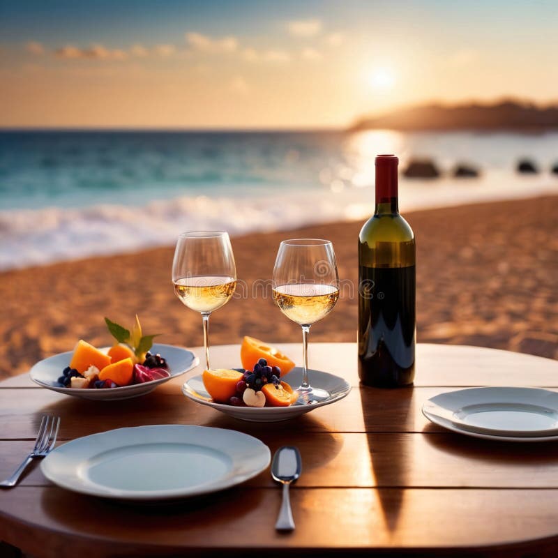 Romantic Set Table for Two Dinner at Sunset on Tropical Beach Stock ...