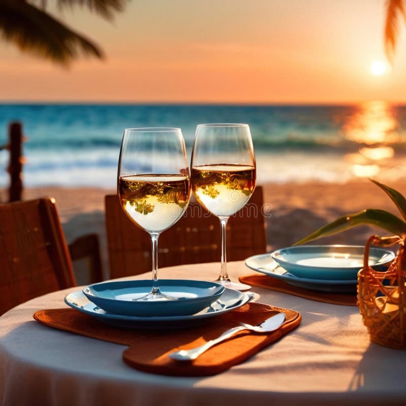 Romantic Set Table for Two Dinner at Sunset on Tropical Beach Stock ...