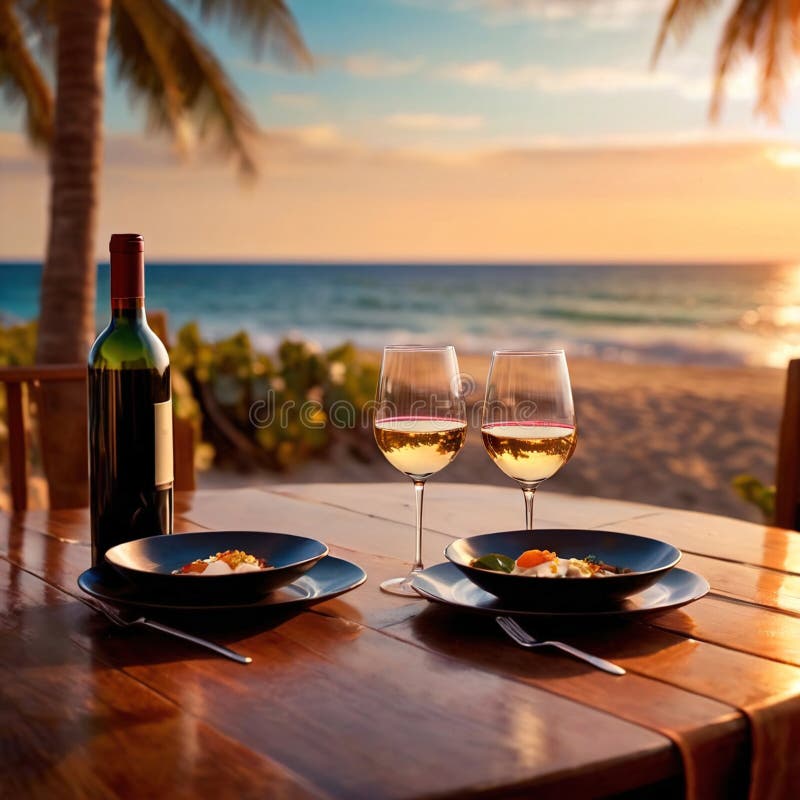 Romantic Set Table for Two Dinner at Sunset on Tropical Beach Stock ...