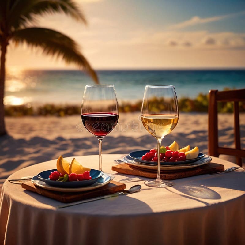 Romantic Set Table for Two Dinner at Sunset on Tropical Beach Stock ...