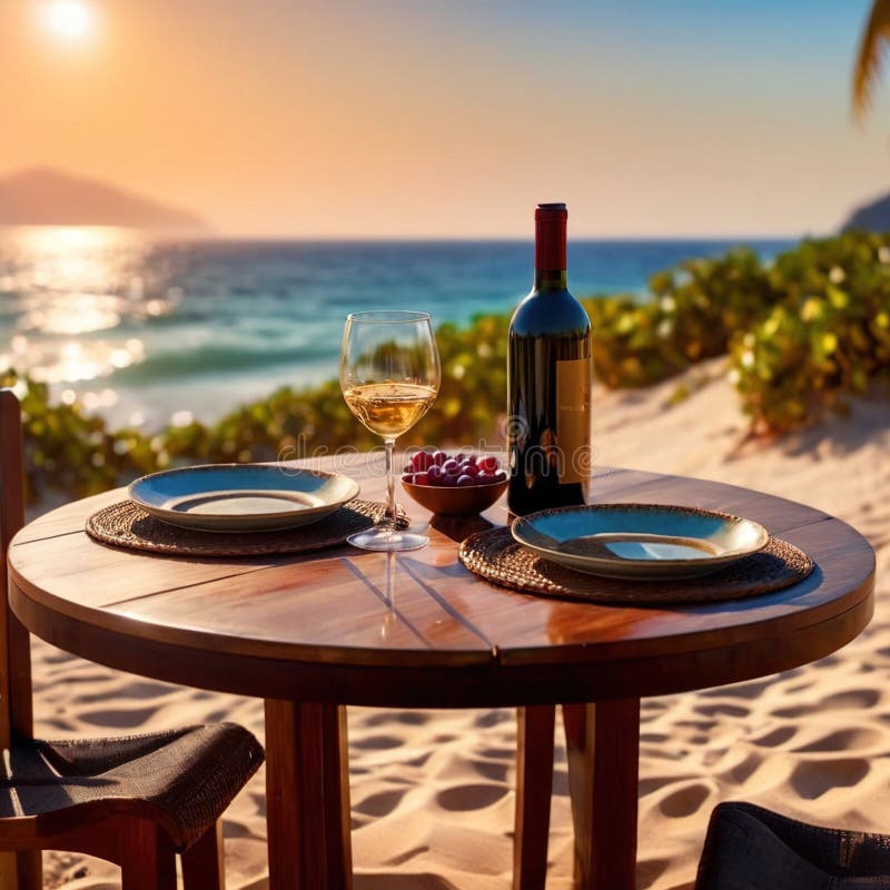 Romantic Set Table for Two Dinner at Sunset on Tropical Beach Stock ...