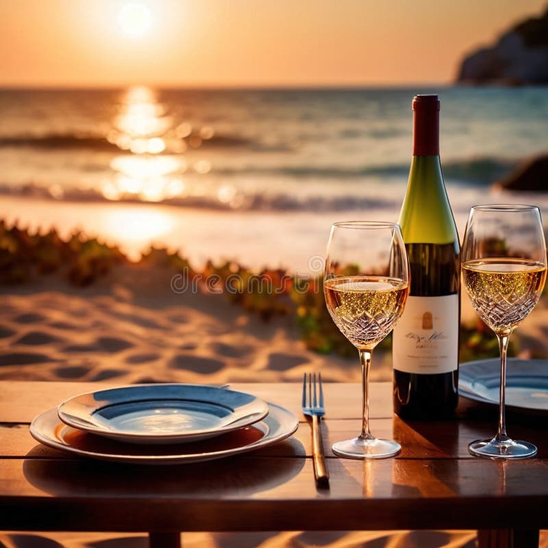 Romantic Set Table for Two Dinner at Sunset on Tropical Beach Stock ...