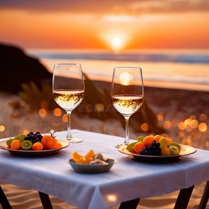 Romantic Set Table for Two Dinner at Sunset on Tropical Beach Stock ...