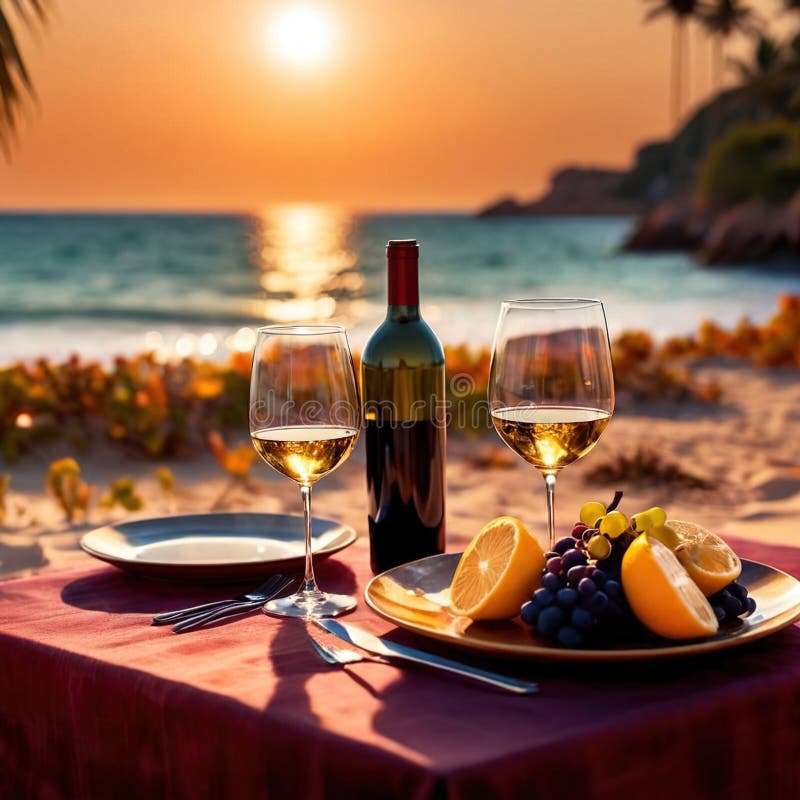 Romantic Set Table for Two Dinner at Sunset on Tropical Beach Stock ...